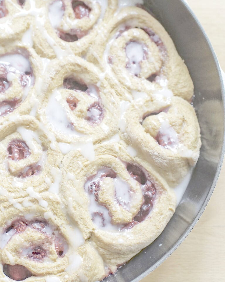 Whole Grain Lemon Raspberry Sourdough Sweet Rolls - Grains & Greens Kitchen